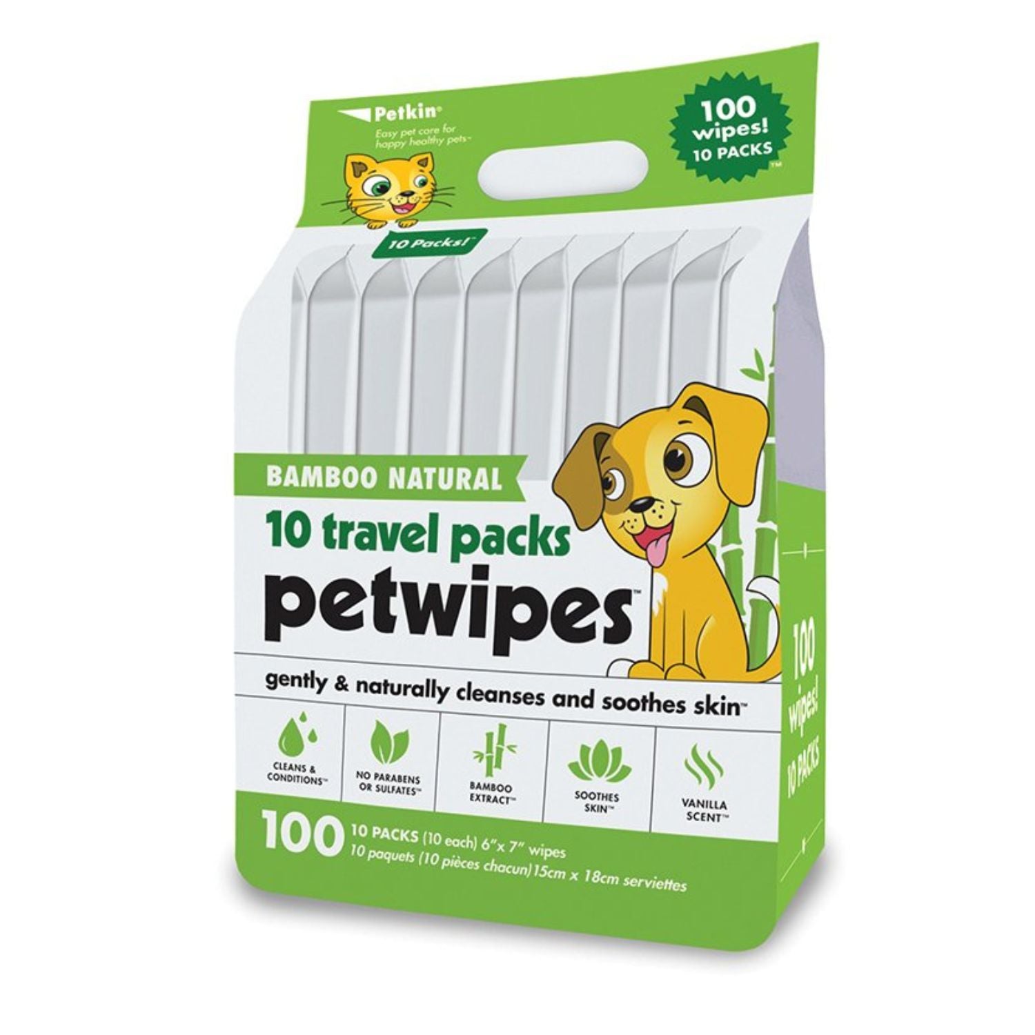 Petkin | Bamboo Pet Wipes Travel Pack | 100 Wipes – Peticular