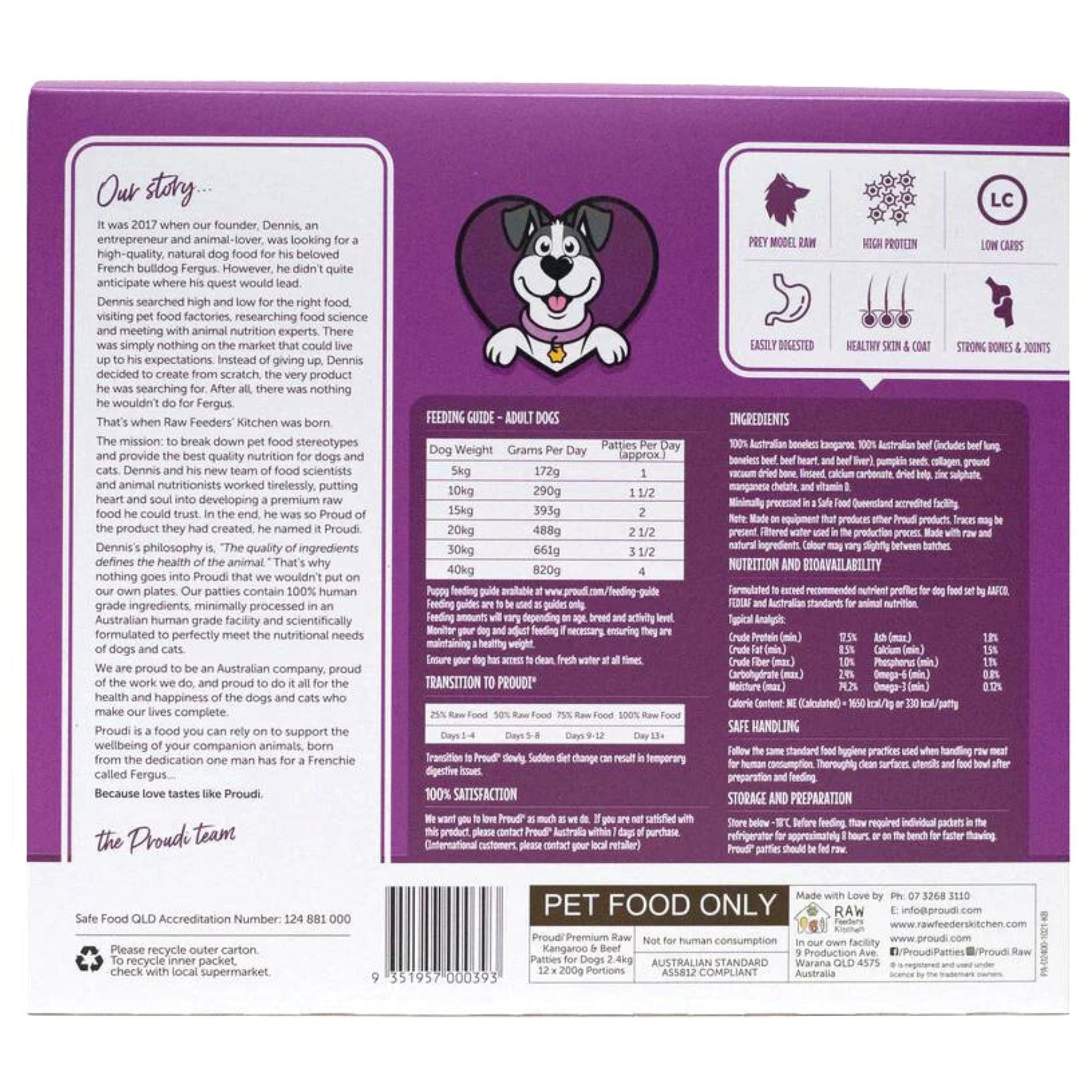 Proudi - Frozen Raw Dog Food - Kangaroo & Beef | Peticular